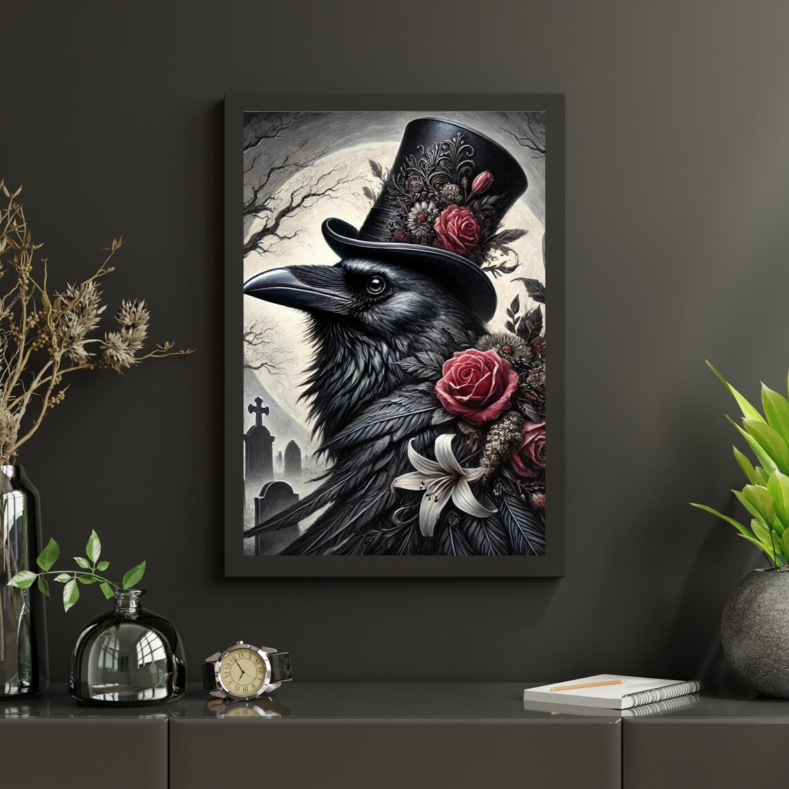 Gothic Crow With Top Hat Art Print: Dark Academia Decor (digital ...