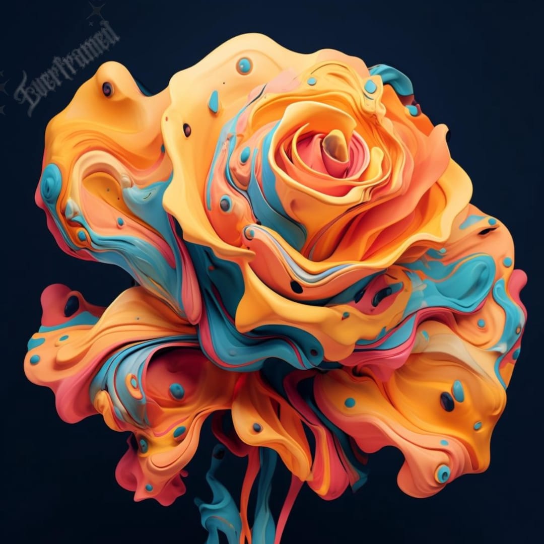 Orange Abstract Rose Art Print: Colorful Floral Wall Decor (digital ...