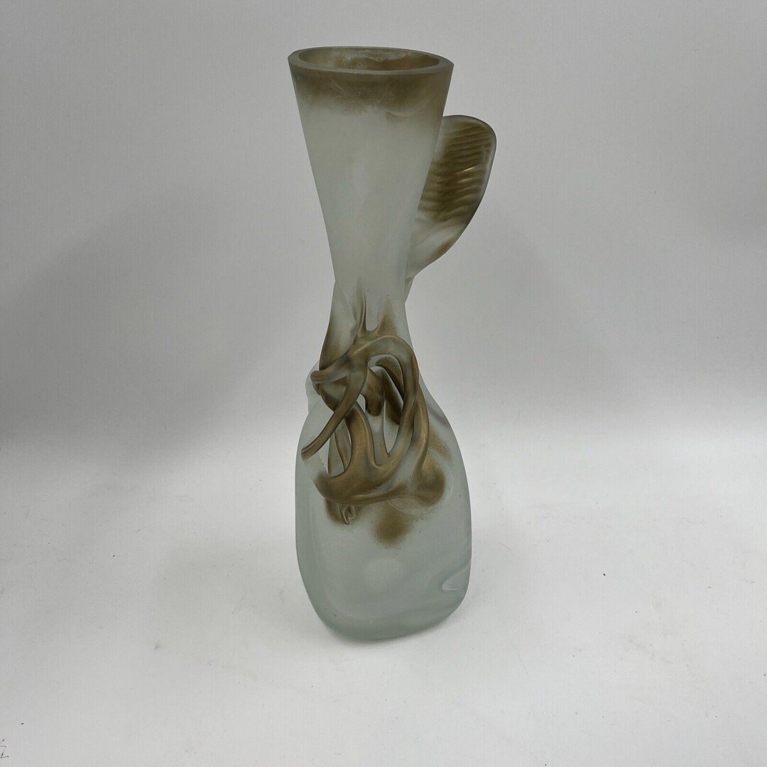 Filip Ravert Copper Overlay White Satin Art Glass Flower Bud Vase ...