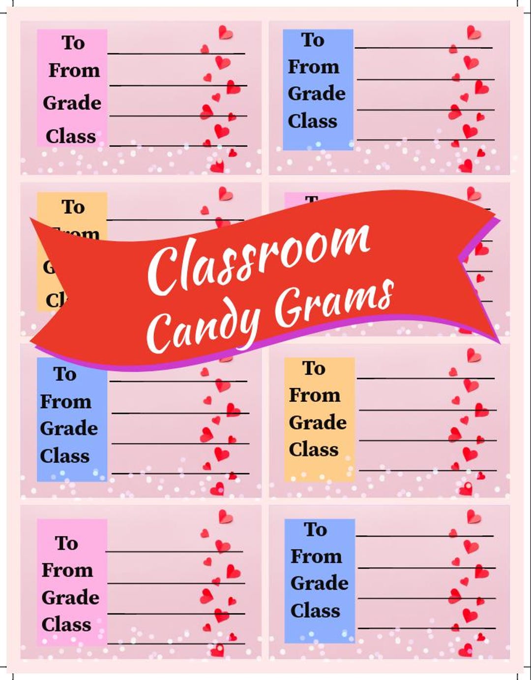Classroom Valentine’s Day Candy Grams Printable | Cute School Valentine ...
