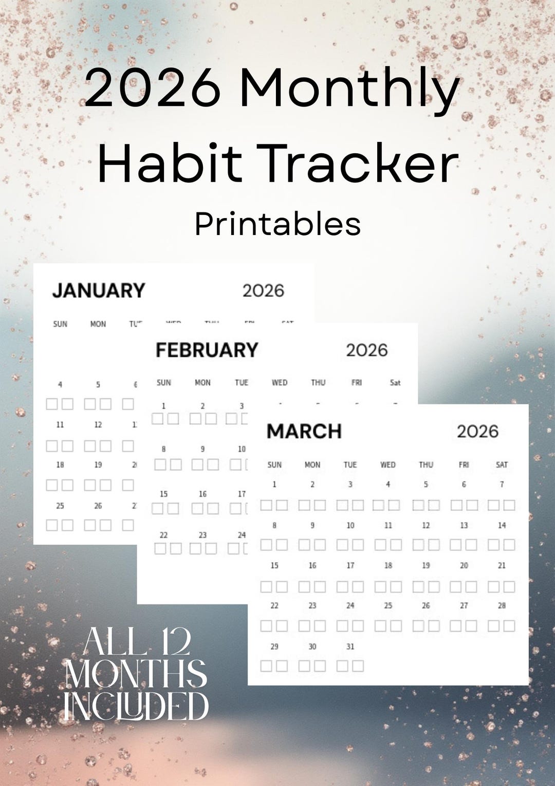 Habit Tracker, 2026 Monthly Habits, Track Progress, Check Boxes Habit ...