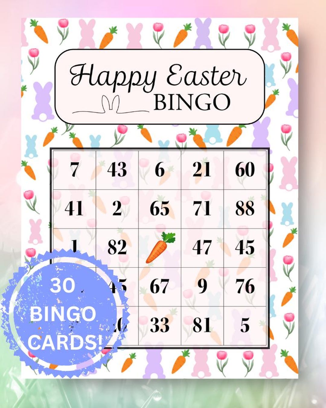 Easter Bingo | 30 Bingo Cards | Easter Party Game | Bunny Carrot Flower ...