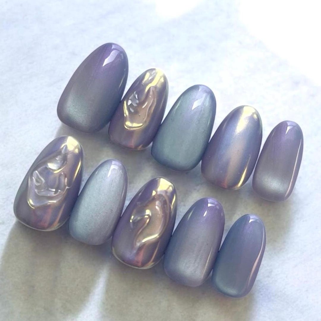 Violet Moonlight Press on Nails, Japanese 3D Nail Art, Reusable Nails ...