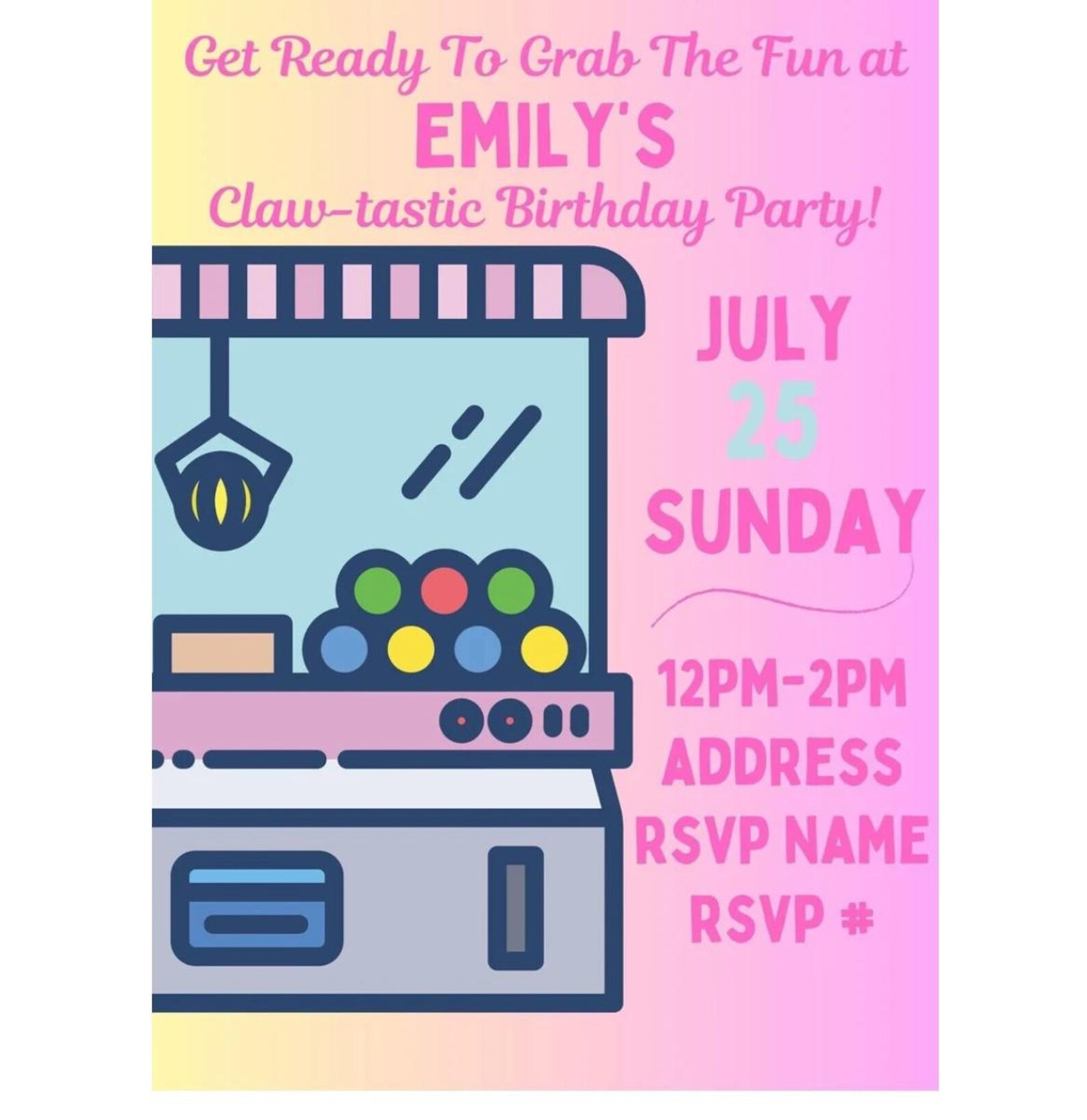 CLAW MACHINE INVITATION - Etsy