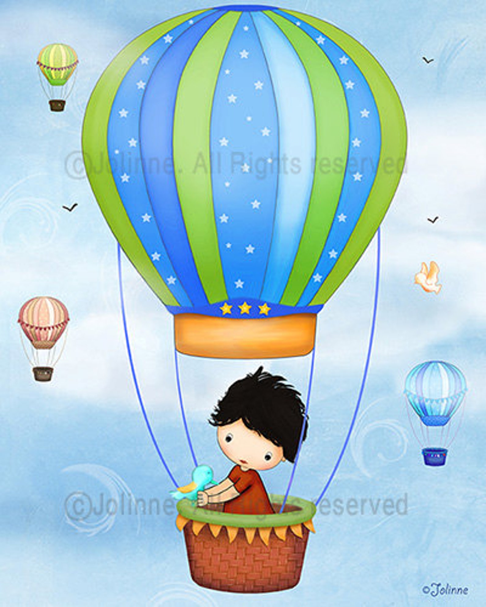 Boys Room Wall Art Poster, Kids Room Decor, Hot Air Balloon Boy Picture ...