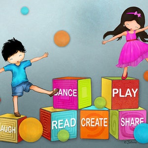 Laugh Dance Play Read Create Share Kids Wall Art Poster,children ...