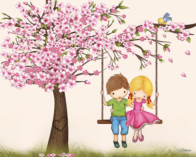 Siblings Room Art Print, Girl and Boy on Swing, Kids Wall Decor - Etsy