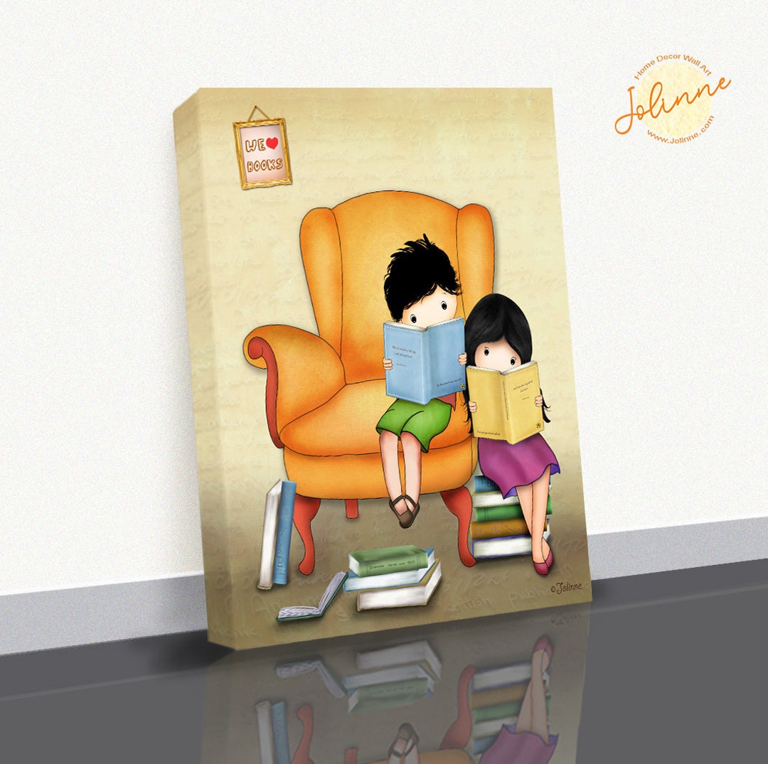 Kids Reading Books Wall Art Canvas Print,book Lover Wall Art,kids ...