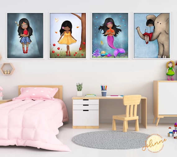 Girls Room Wall Posters Setgirls Bedroom Blue | Etsy