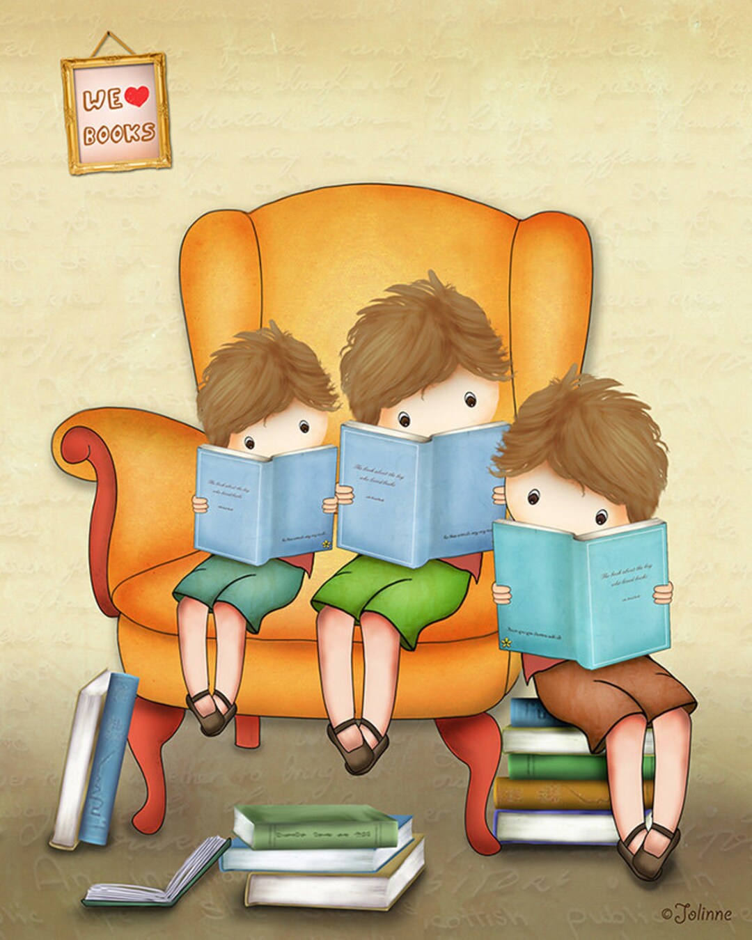 Brothers Reading Books Artwork,siblings Room Wall Art,3 Brothers ...