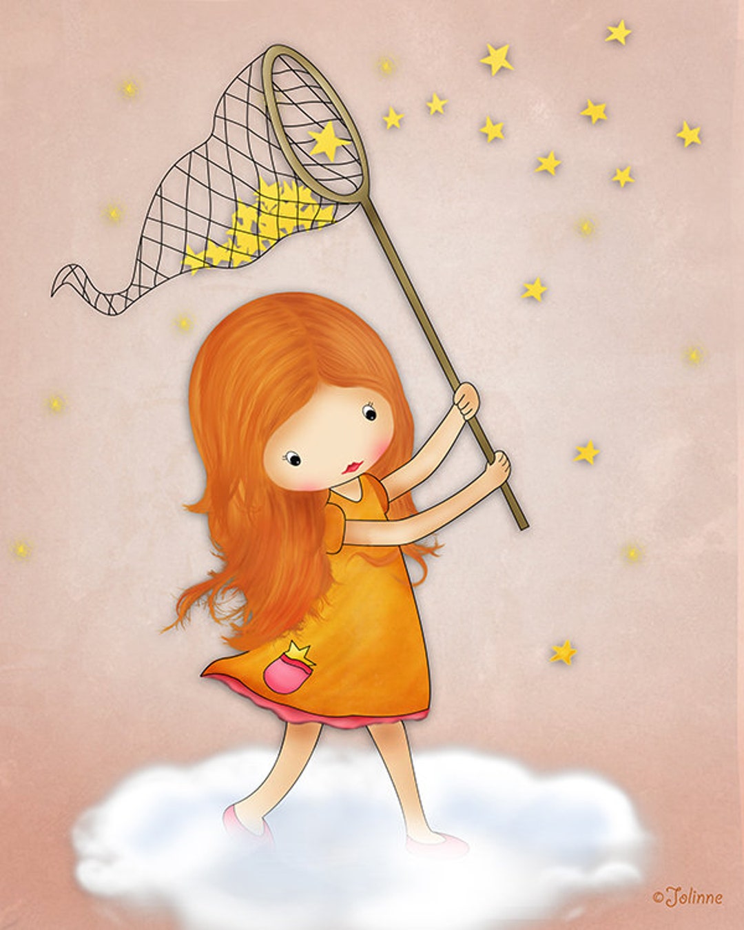 Girl's Nursery Art Print, Catching Stars, Baby Room Decor - Etsy