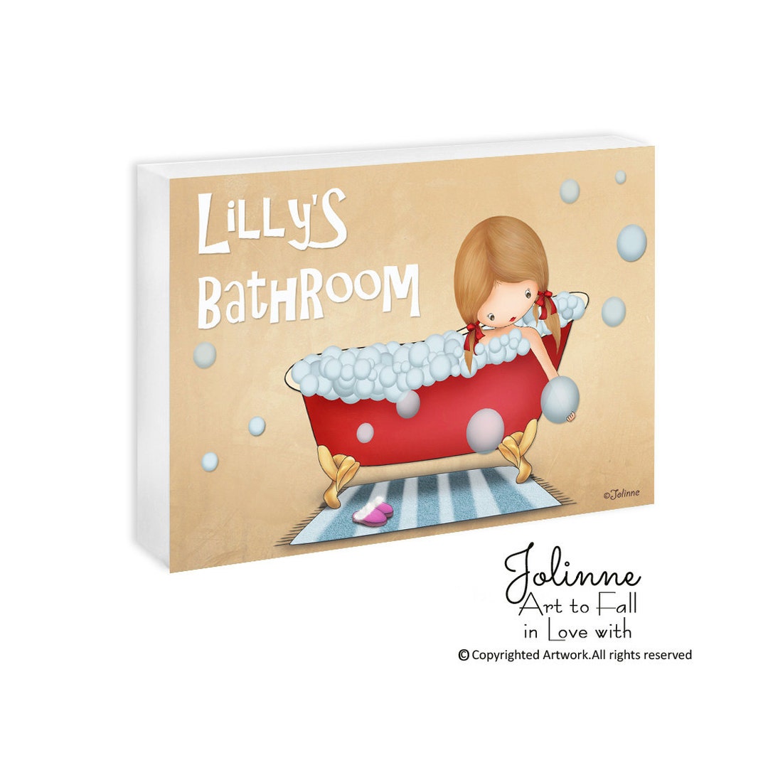 Kids Bathroom Door Sign, Personalized Bath Door Sign, Door Hanger ...