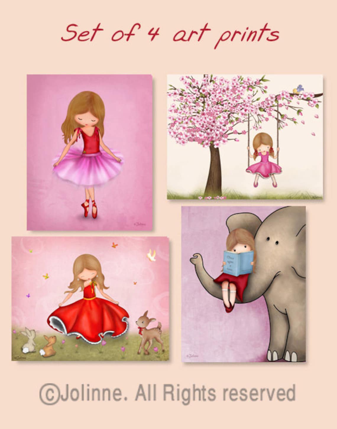 Set of 4 art prints for girls roomGirl nursery decorWall art | Etsy