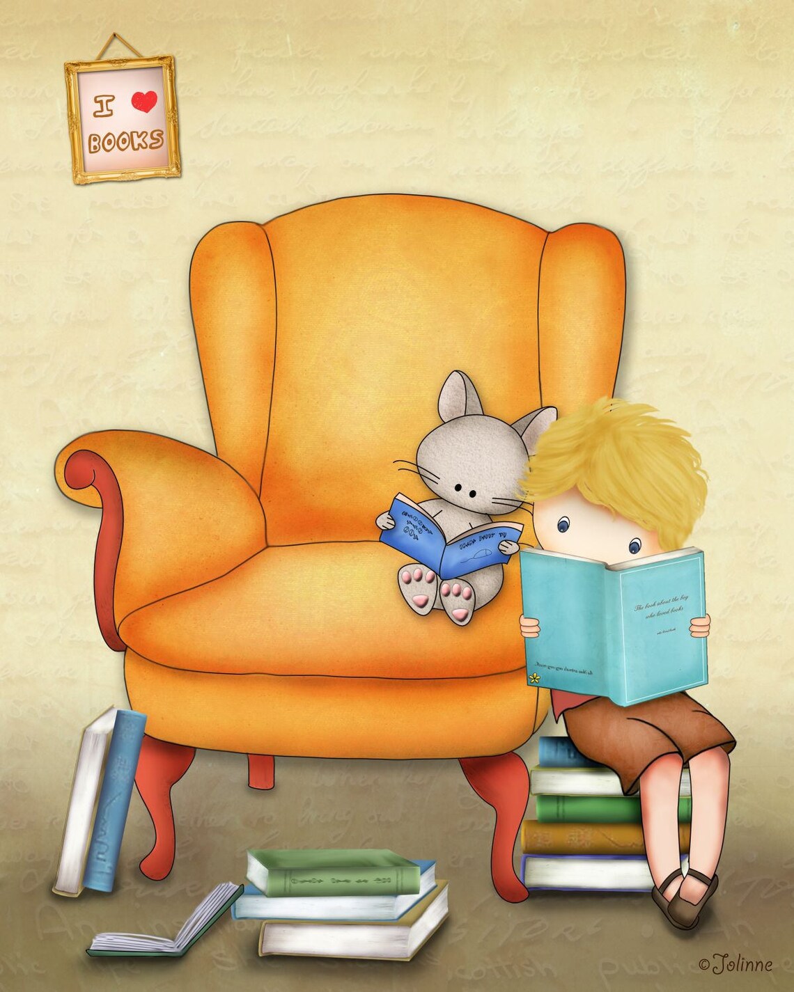 Book Corner Child Roombook Corner Boy Print Nurserybook | Etsy