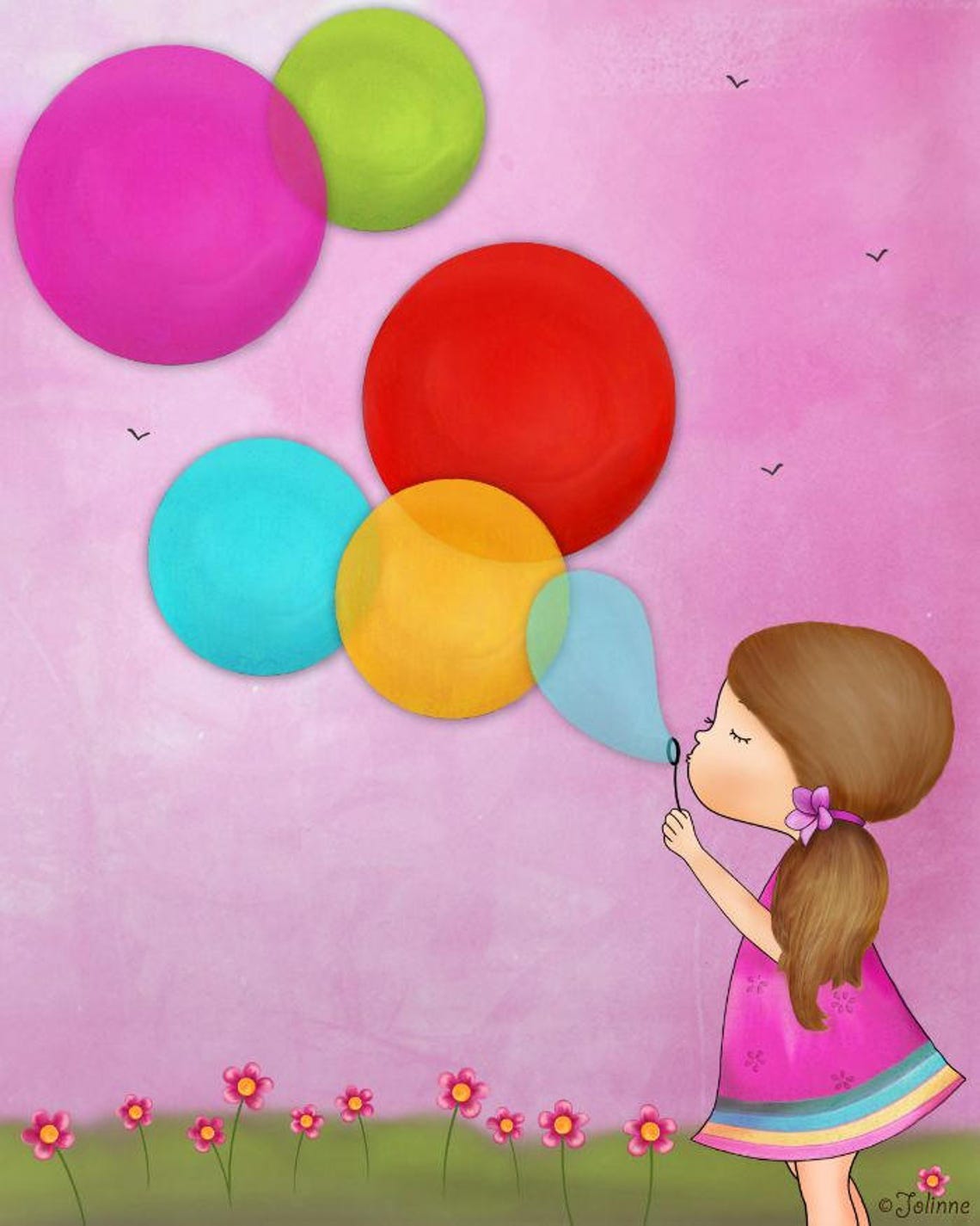 Girl blowing bubbles wall art print8x10 art print nursery | Etsy