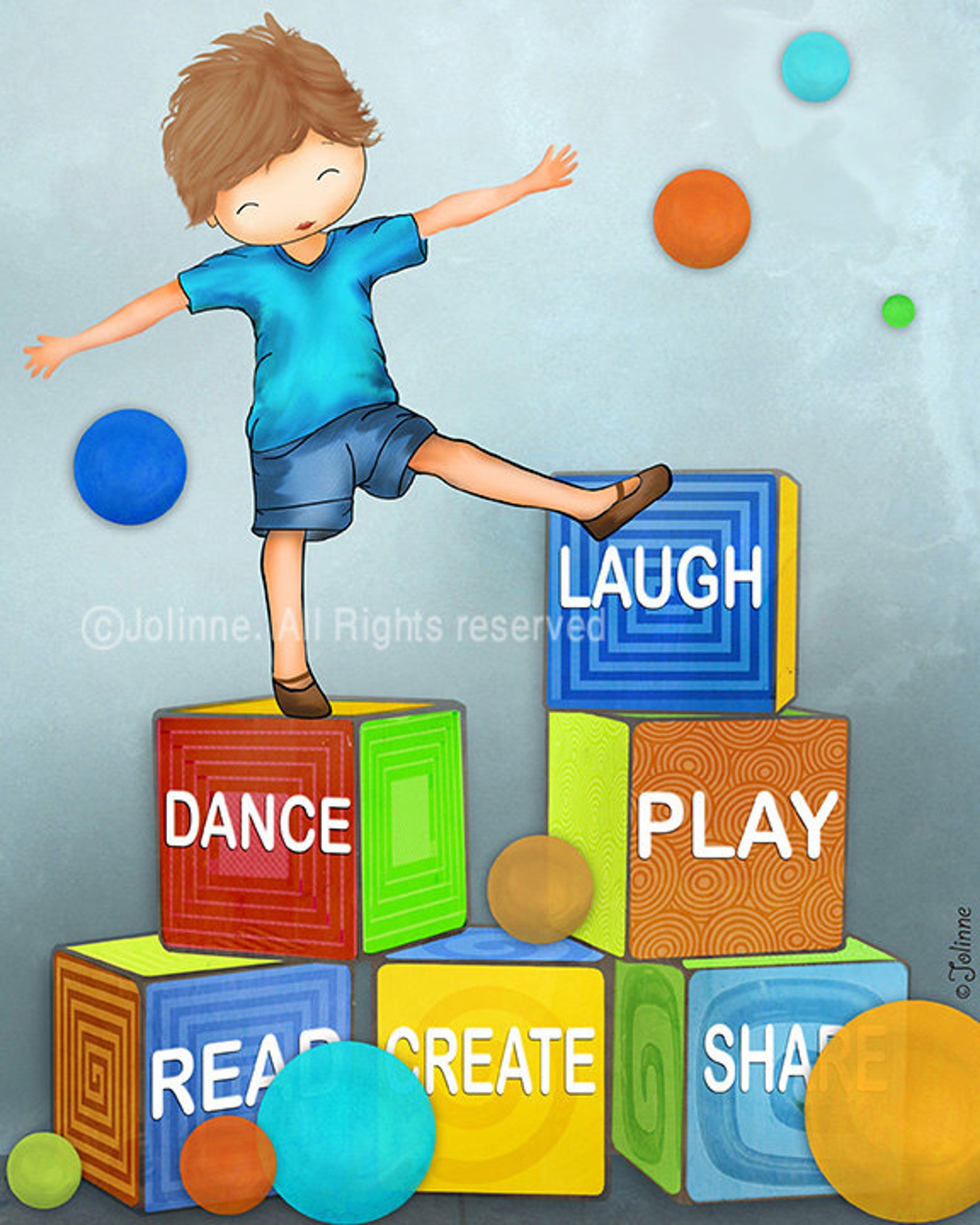 Laugh Dance Play Read Create Share Kids Wall Art Poster,children ...