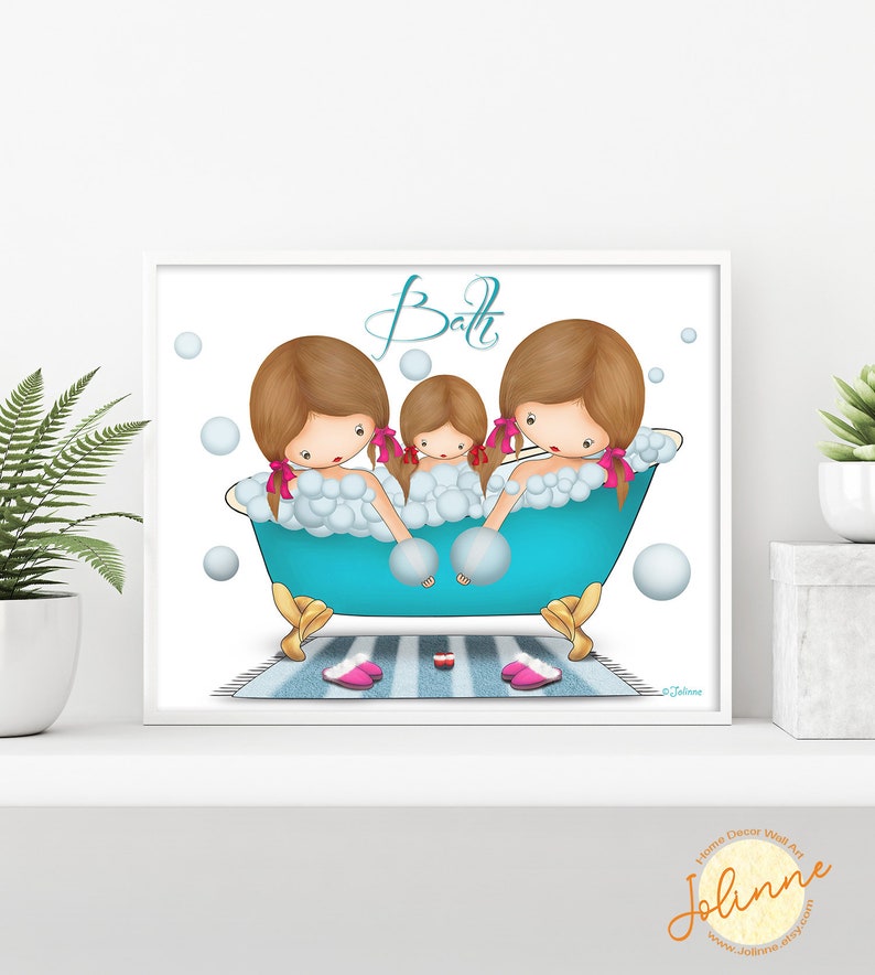 Three Girls Bathroom Wall Art Decor, Kids Bathroom Sign, Sisters Bath ...