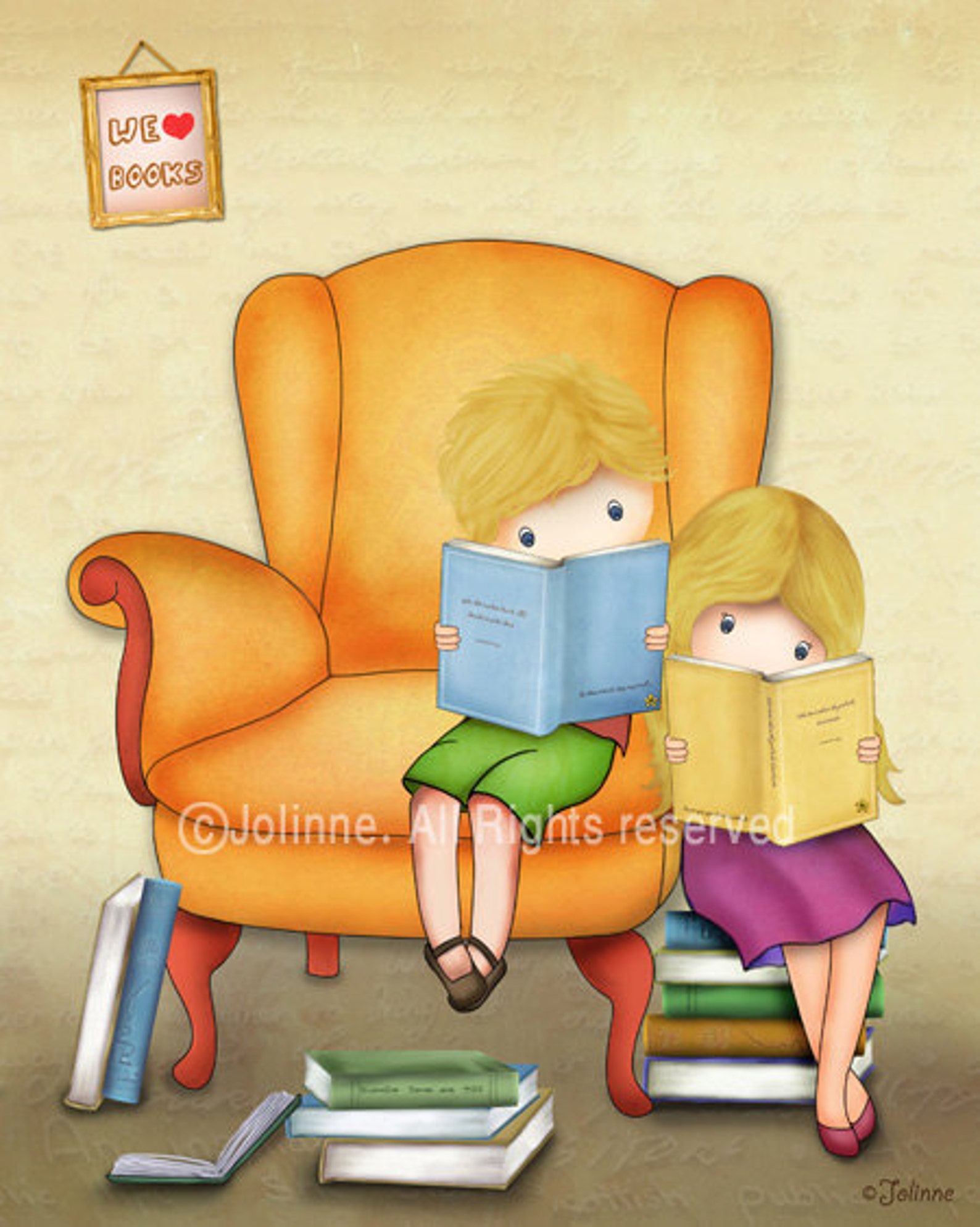 Kids Reading Books Posterschildren's Reading Room | Etsy