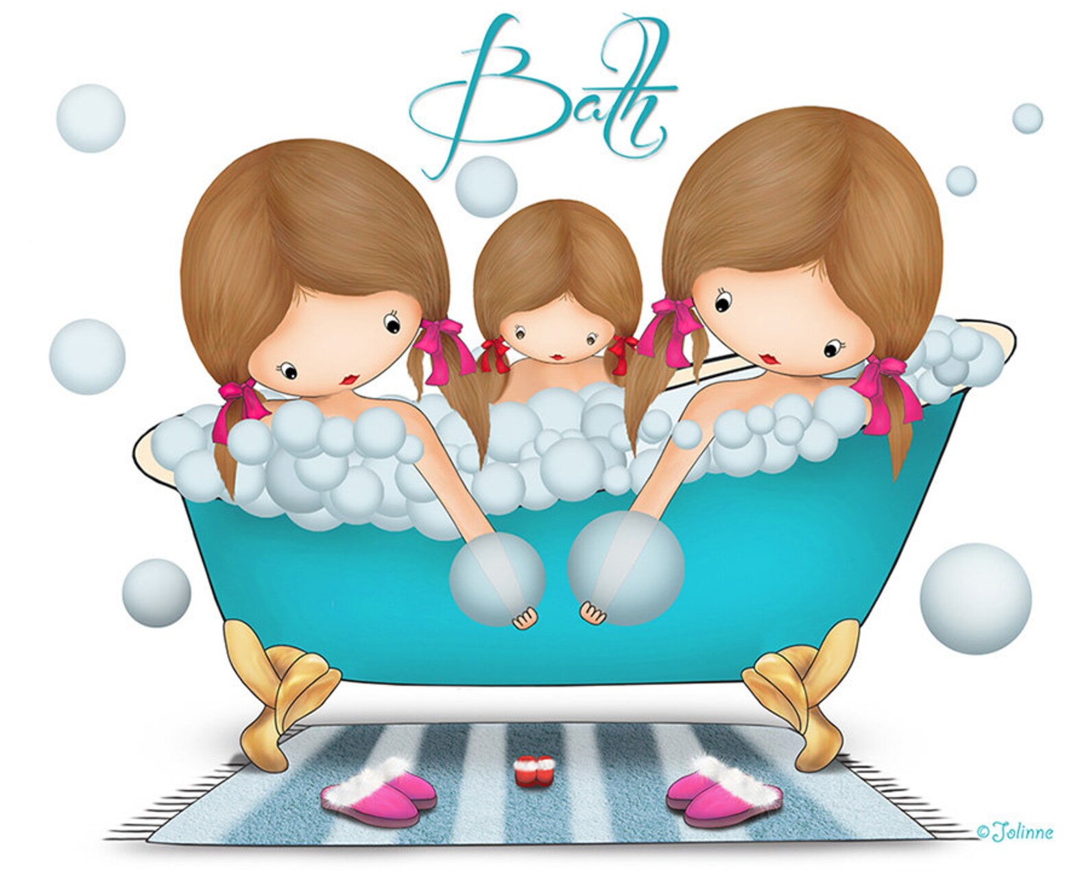 Three Girls Bathroom Wall Art Decor, Kids Bathroom Sign, Sisters Bath ...