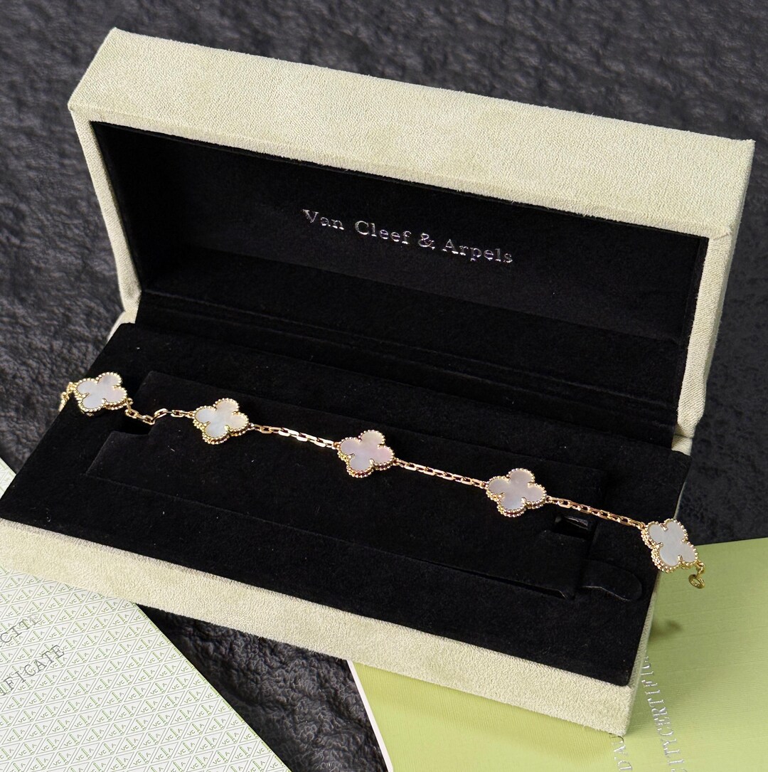 Vintage Stylish VCA 18K Gold White Clover Bracelet - Etsy