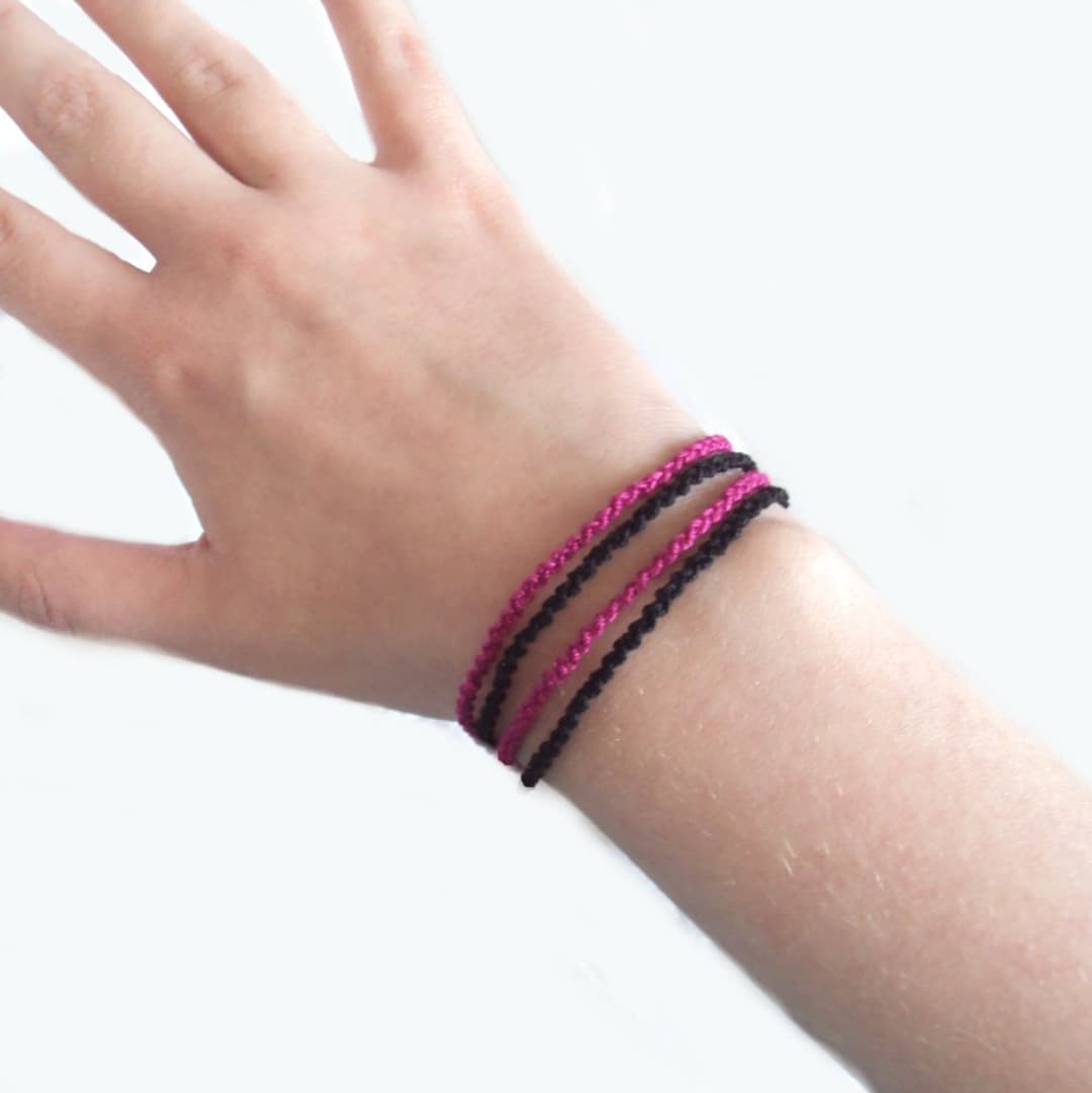 Goth Black, Fuchsia Wrap Bracelet in Tatting - Clara - Adjustable - Etsy