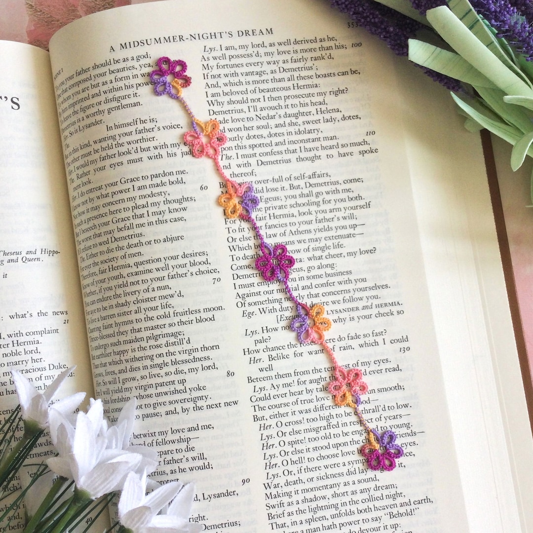 Daisy Chain Bookmark in Tatted Lace - Fuchsia, Lilac, Peach, Yellow ...
