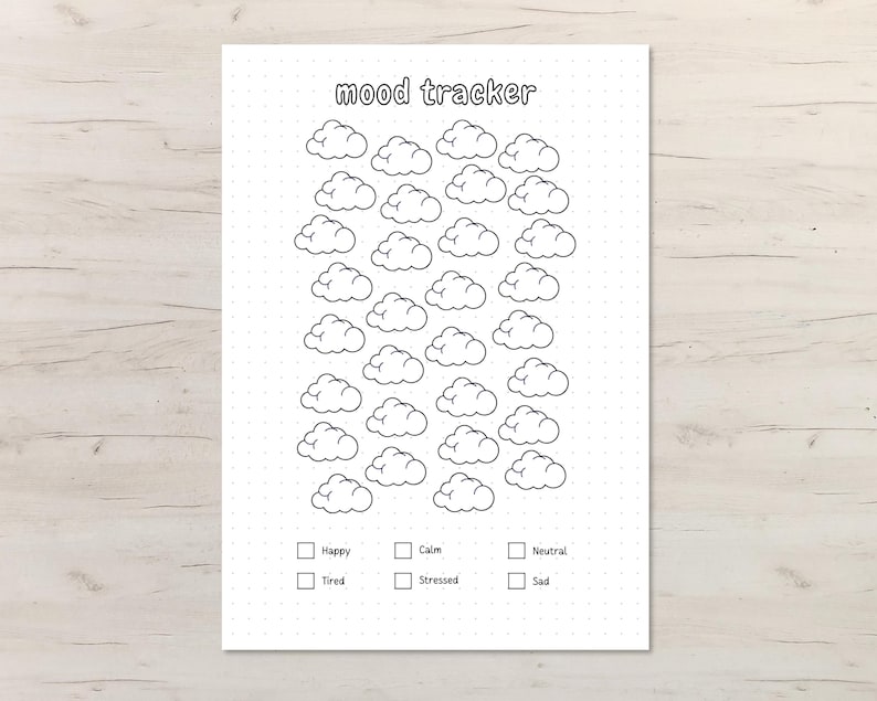 Mood Tracker Printable, Printable Journal Tracker, Bullet Journal Page ...