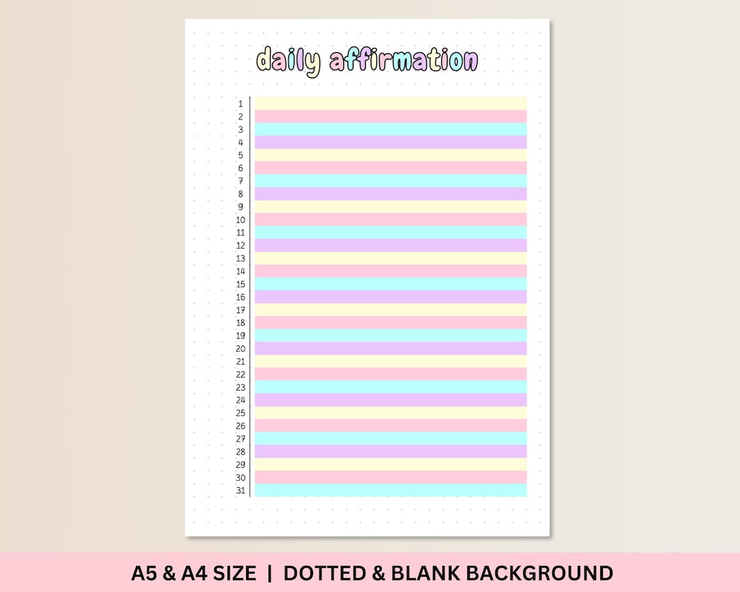 Daily Affirmation Page Printable, Positive Affirmation Page, Printable ...