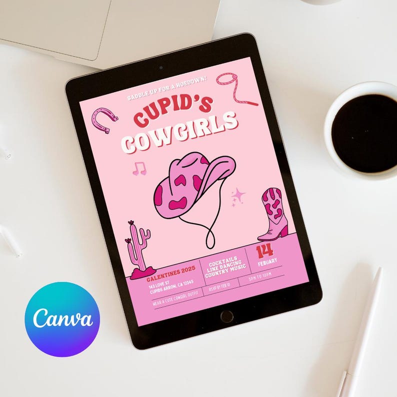 Editable Digital File Cupid's Cowgirls Galentines Day Invitation ...
