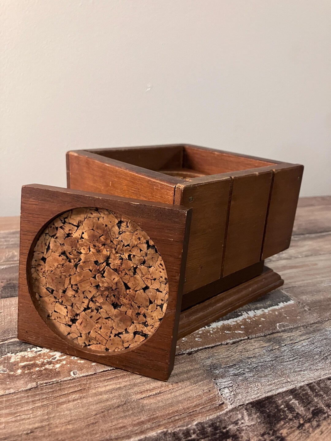 MCM Teak and Cork Coaster Set - Etsy