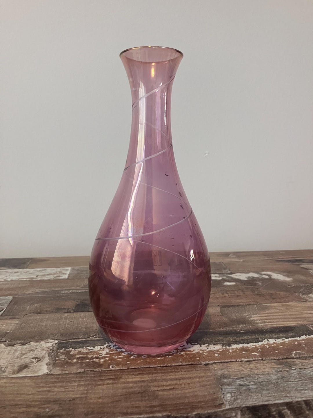 Vintage Pink Crystal Vase - Etsy