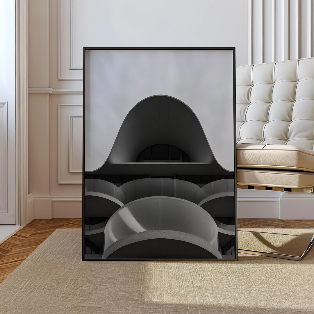 Black and White Architecture Wall Art | Minimalist Wavy Roof Abstract ...