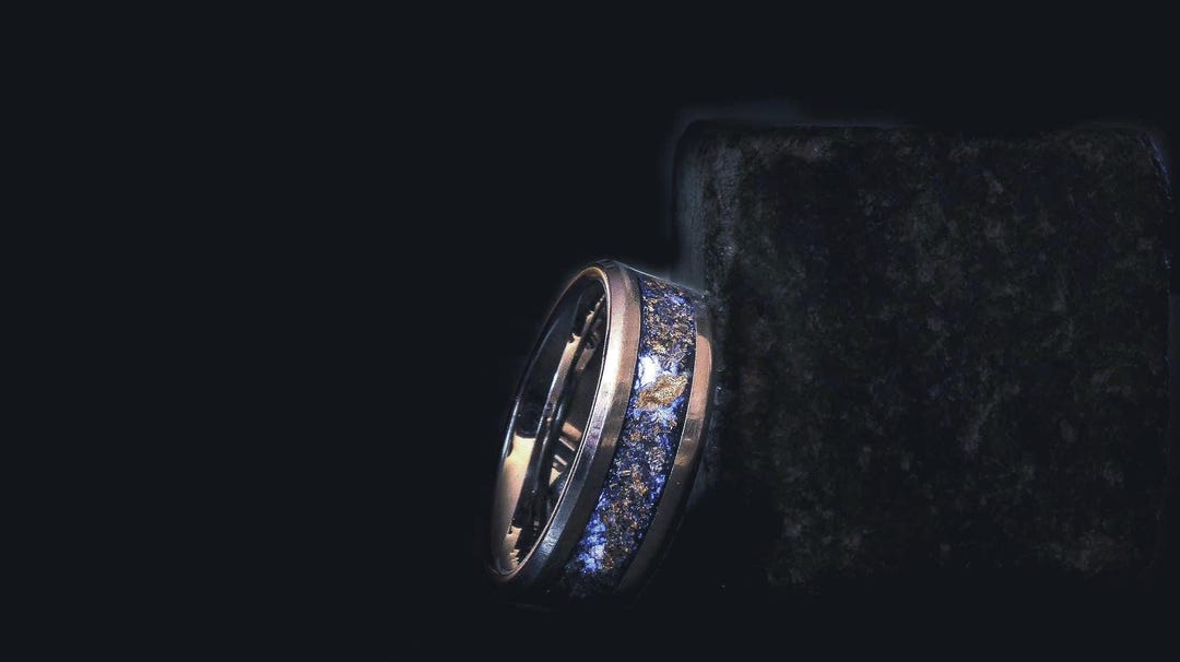 Meteorite Tungsten Glow Ring With 24k Gold Leaf , Tungsten or Black ...