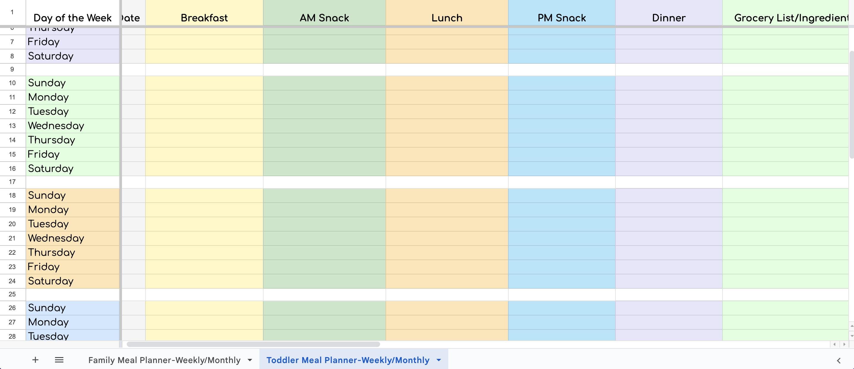 Family & Toddler Meal Planner Bundle | Weekly + Monthly (google Sheets ...