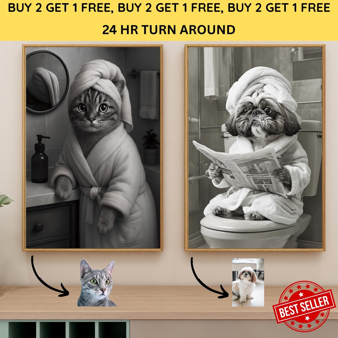 Custom Pet Portrait: Funny Dog or Cat in Robe (digital Download) - Etsy