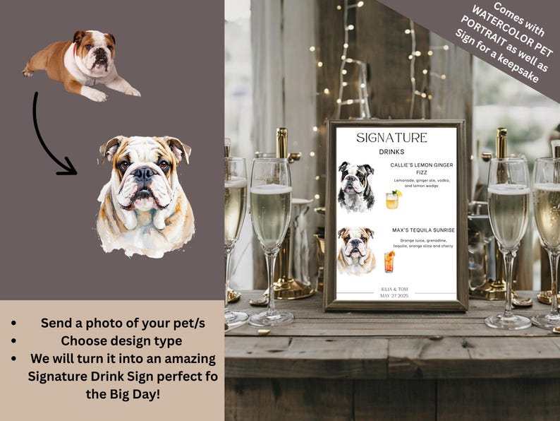 Custom Dog Signature Drink Sign, Wedding Cocktail Menu Printable, Pet ...