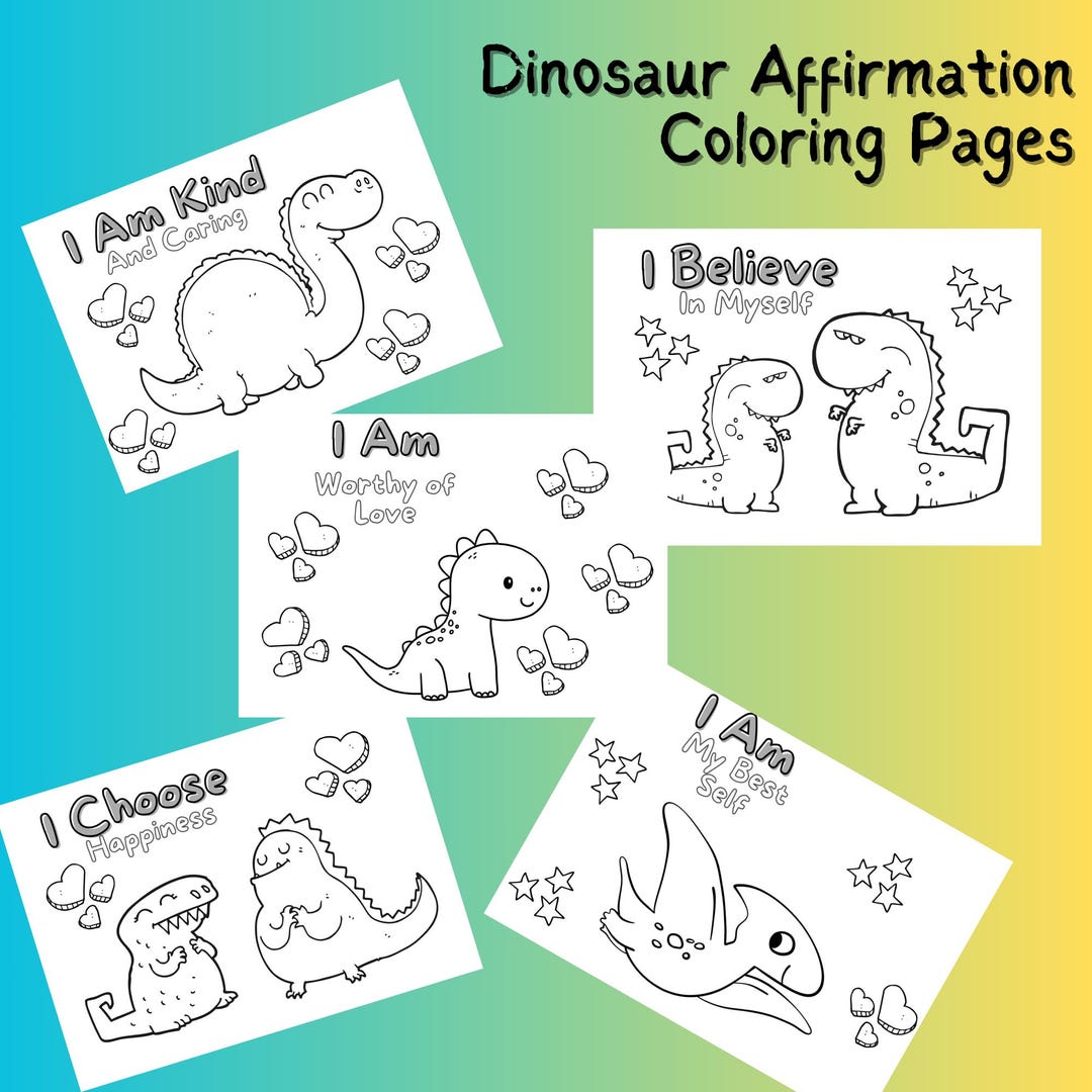 Dino Coloring Book, Affirmation Coloring Pages, Printable Dino Art for ...
