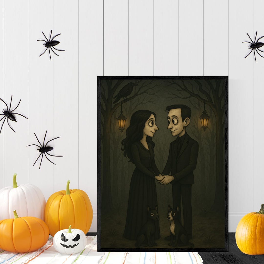 Custom Gothic Addams Style Couple Portrait With Pets | Haunted House ...