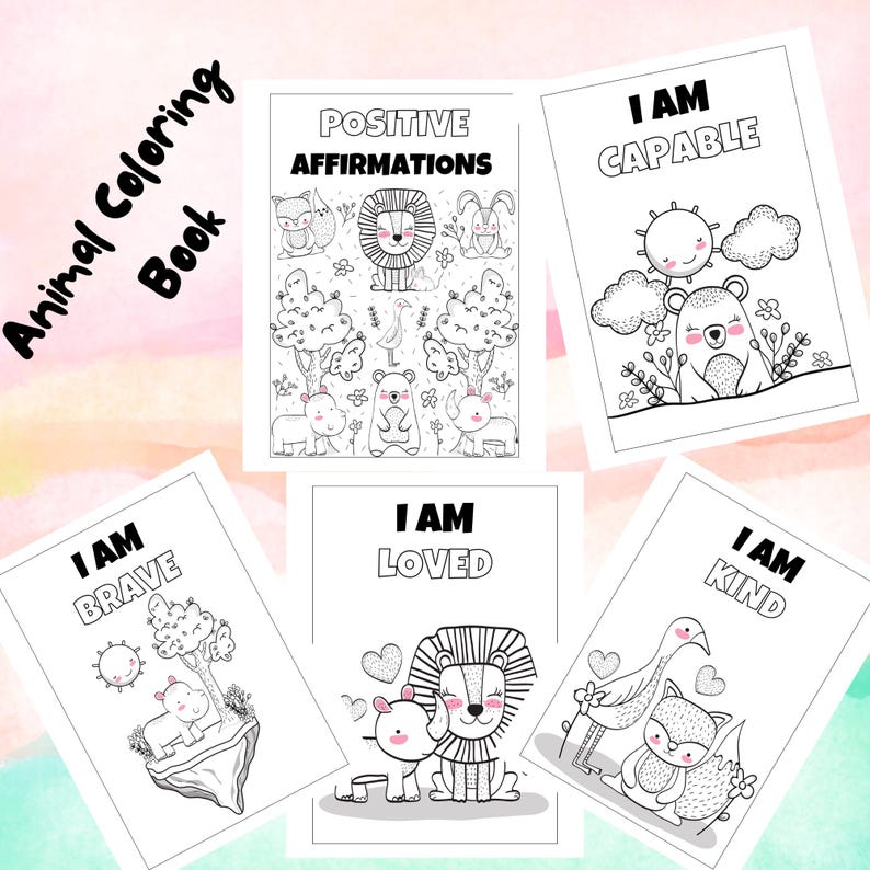 Wild Animals Coloring Page - Positive Affirmations Art Print for Stress ...