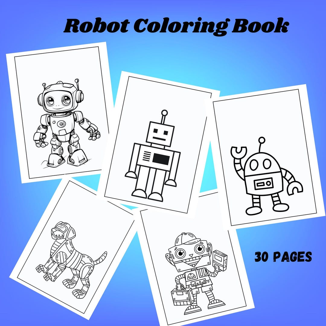 Printable Robot Coloring Book, Digital Download Coloring Book, 30 ...