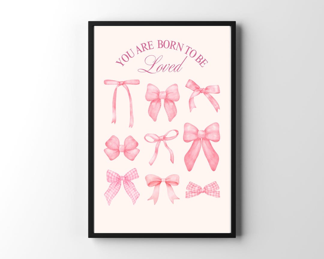 Print Pink Bows Art, Cute Wall Decor, Nursery Decor, Floral Aesthetic ...