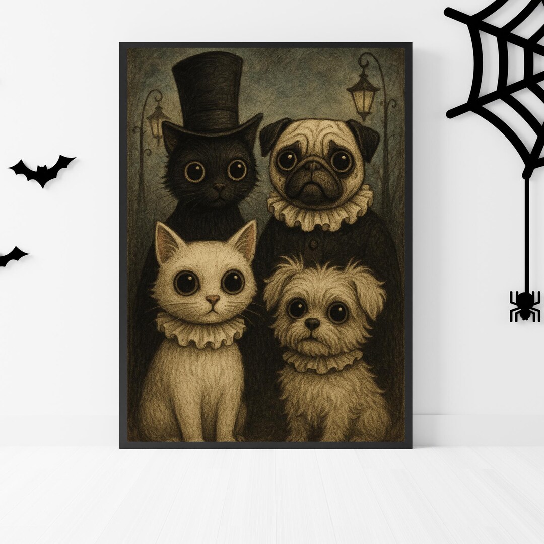 Custom Gothic Pet & Family Portrait, Spooky Halloween Digital Art, Tim ...