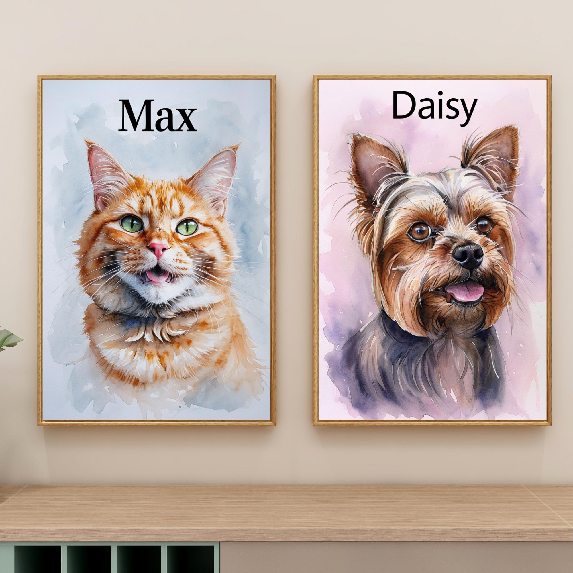 Custom Watercolor Pet Portrait: Personalized Dog & Cat Memorial ...