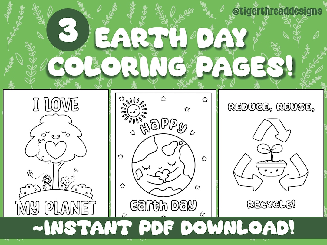 Earth Day Coloring Pages | Hand-drawn | 3 Printable PDF Files | Cute ...