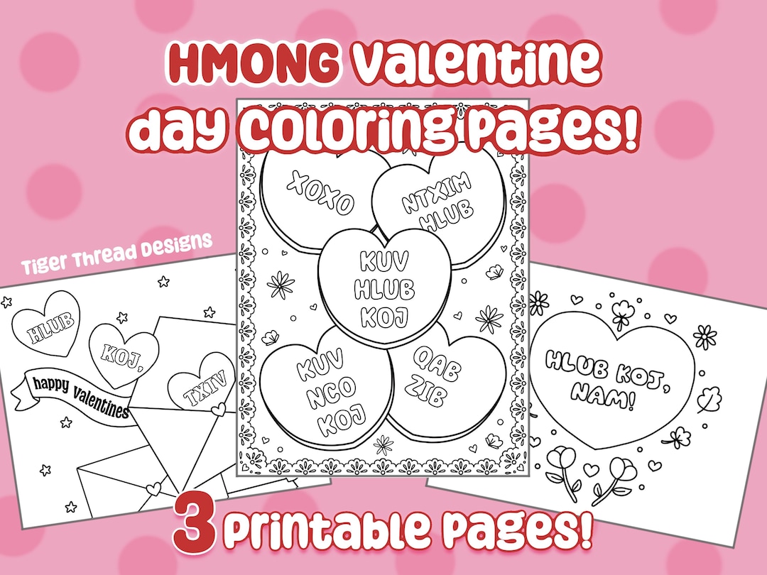HMONG Valentine Day Coloring Pages Printable Set 3 Hand-drawn Pages Fun ...