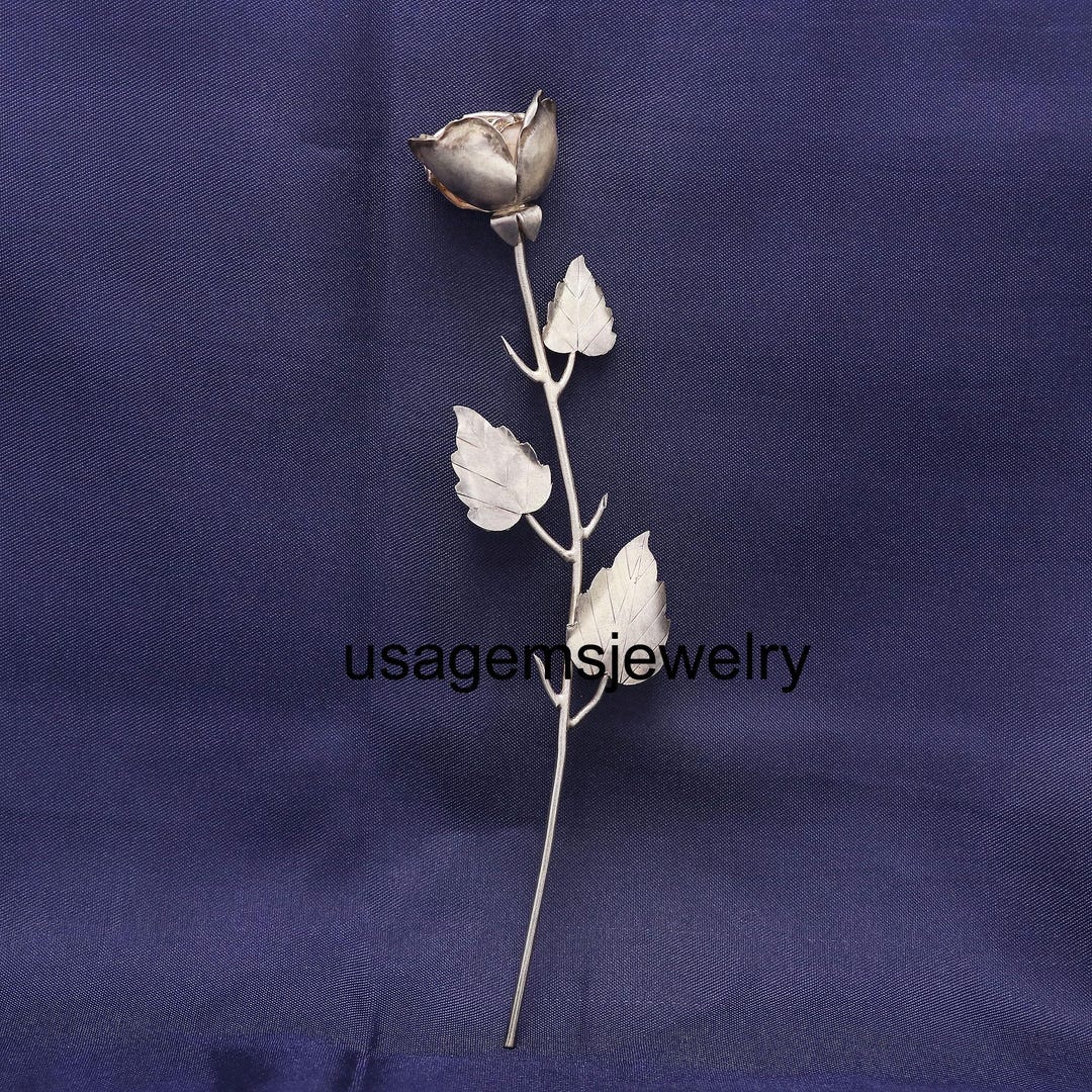 Sterling Silver Long Stem Rose: Everlasting 925 Silver Flower ...