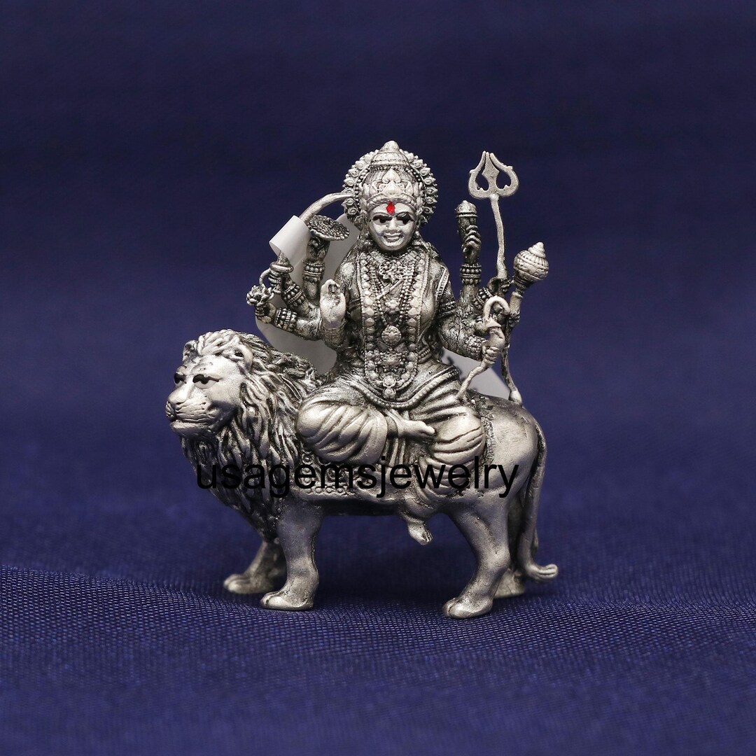 Sterling Silver Goddess Durga Statue, Hindu Pooja Room Decor, Durga ...
