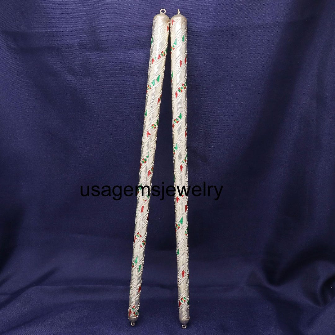 Pure Silver Dandiya Sticks: Handcrafted Enamel Navratri Garba Raas ...