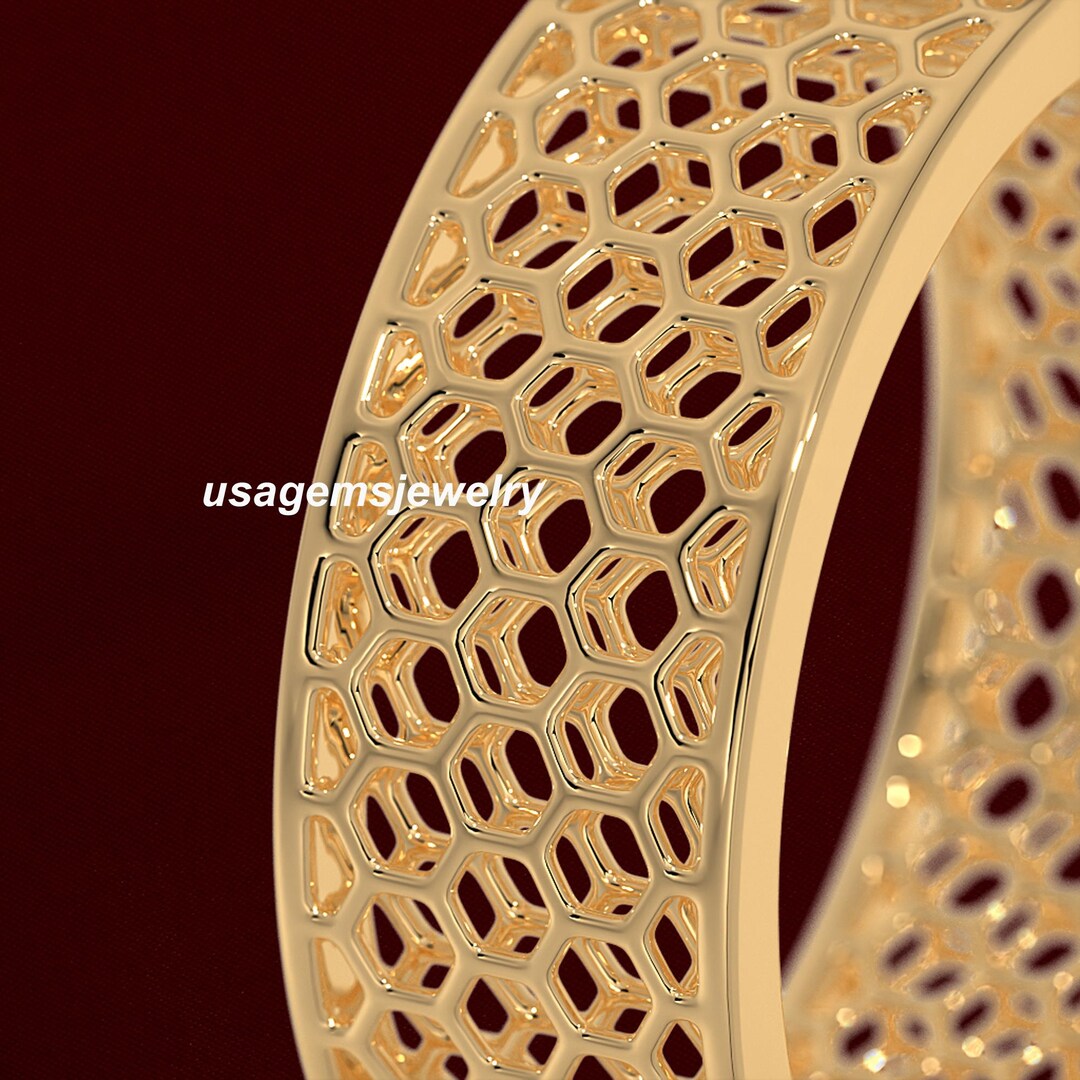 22K Yellow Gold Honeycomb Ring | Wide Filigree Bandbirthday Gift ...