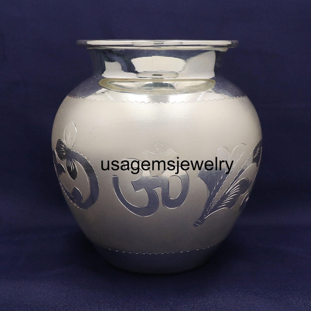 Pure Silver Kalash With Om Symbol | 999 Silver Hindu Puja Vessel ...